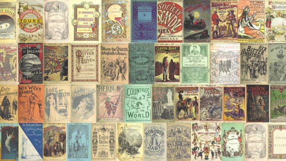 51 Old Book Covers Vintage Printable Ephemera Collage | Etsy