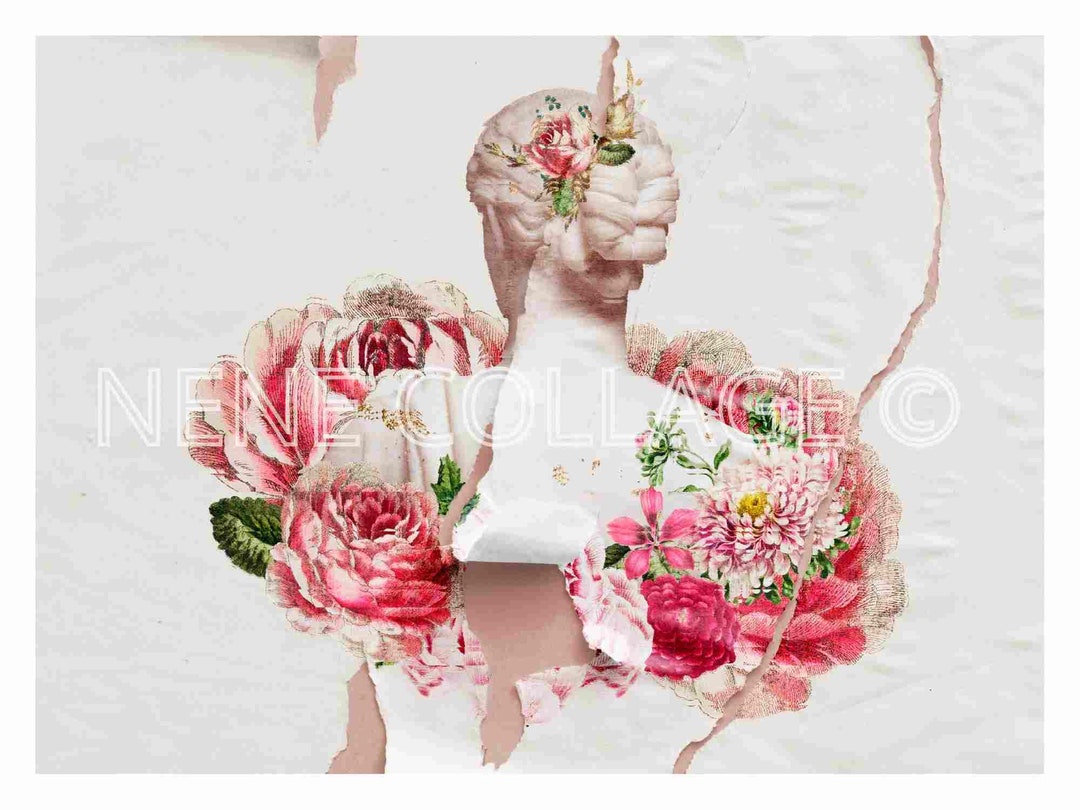 Statue Collage Print, Flower Statue Print, Digital Print, Digital Decor ...
