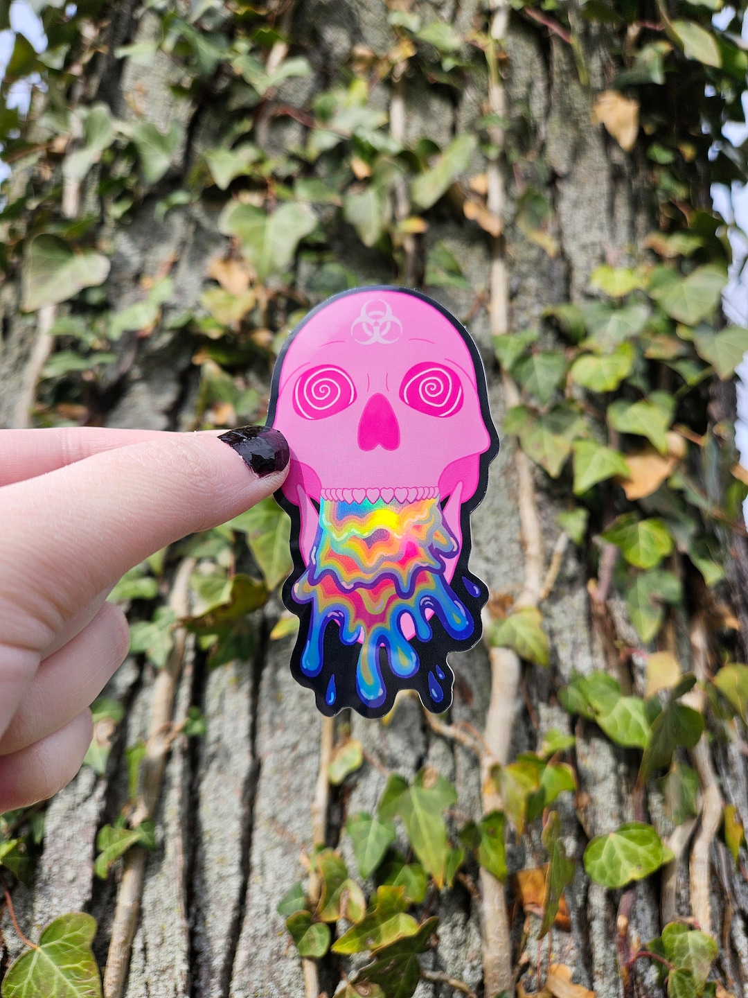 Holographic Rainbow Vomit Skull Sticker - Etsy
