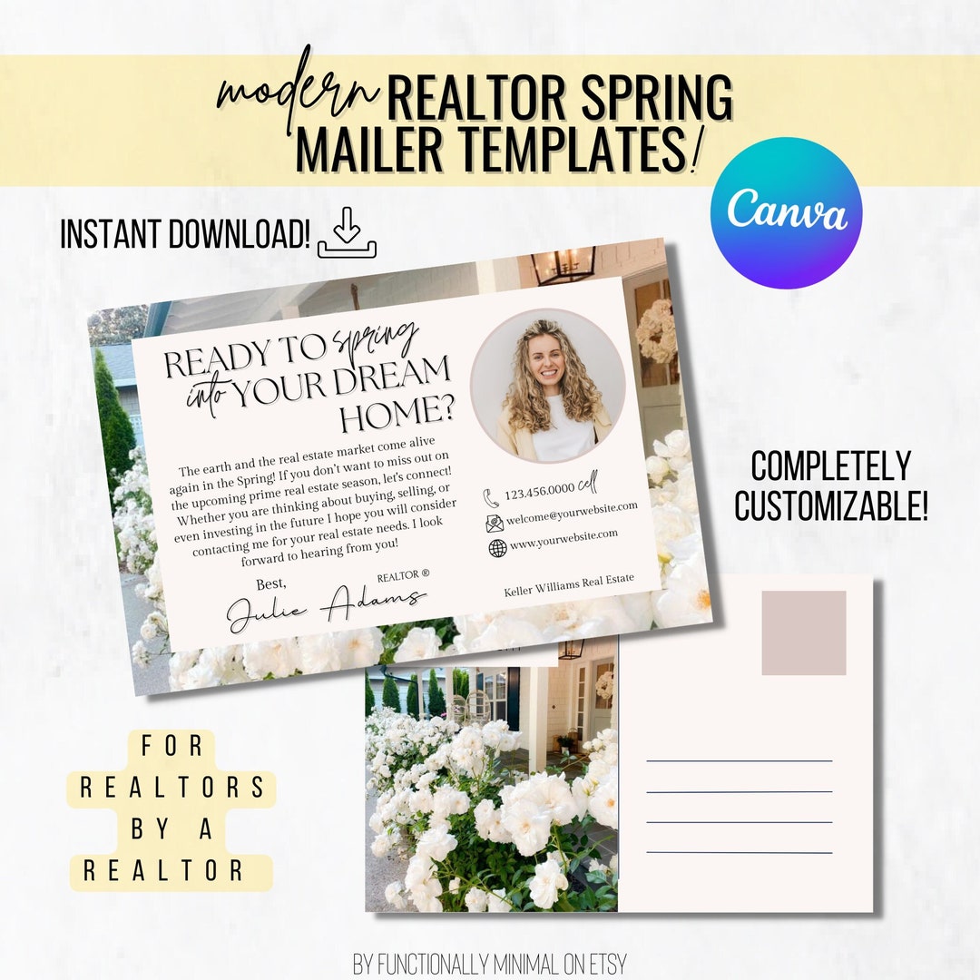 Real Estate Spring Postcard Modern Mailer Template Canva - Etsy