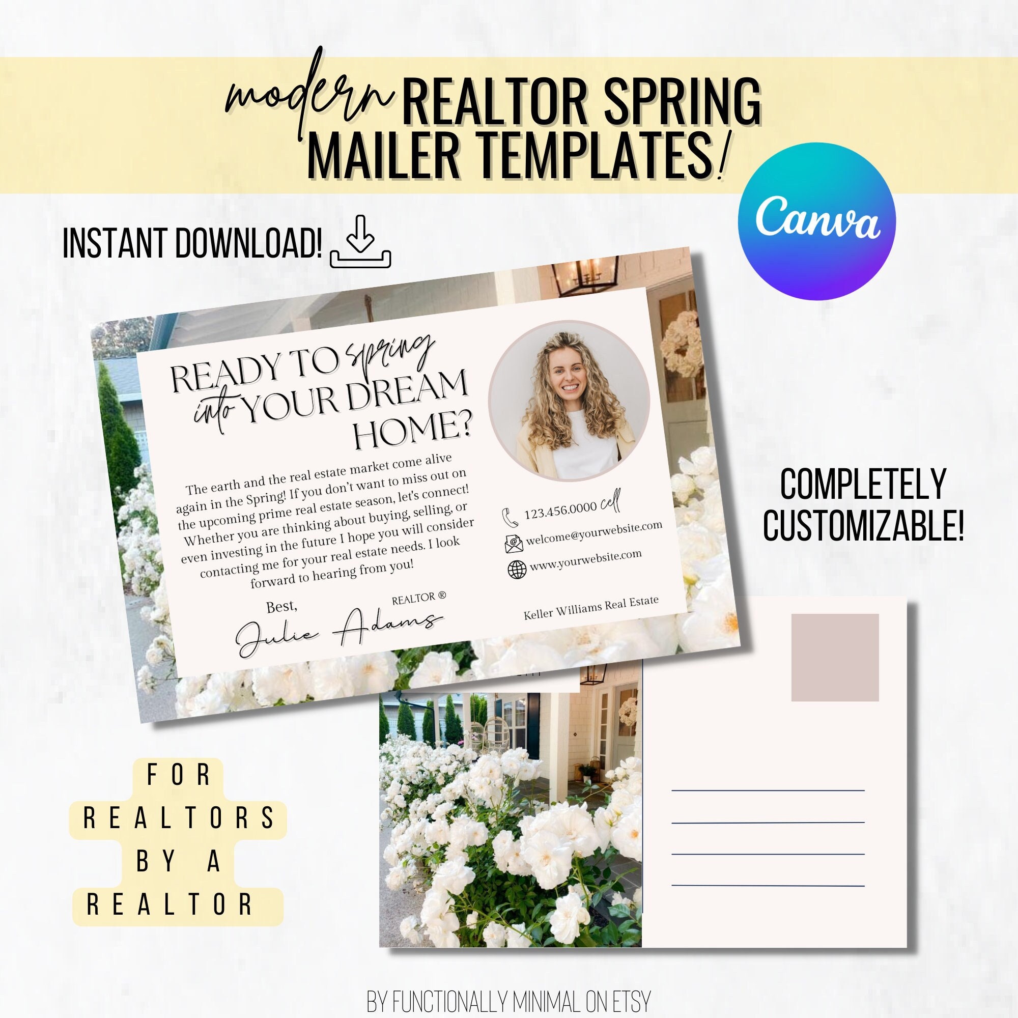 Real Estate Spring Postcard Modern Mailer Template Canva - Etsy