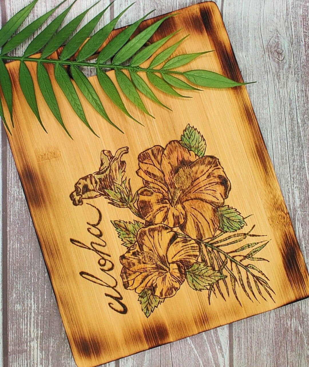Organic Hibiscus Cutting Board, Wood Burned Hawaiian Cutting Board ...