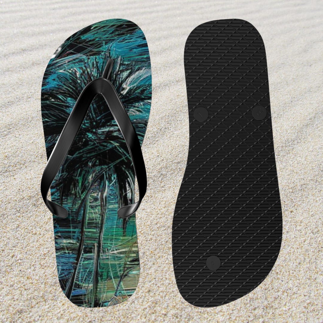 Flip Flops, Palm Tree Beach Design, Summer Sandals, Tropical Vacation ...