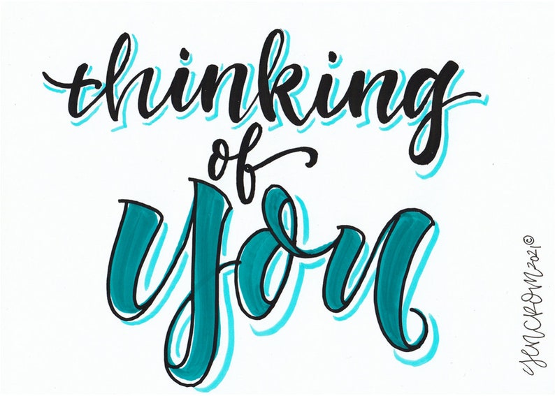 Thinking of You Note Card Printable Download 5x7 Teal - Etsy