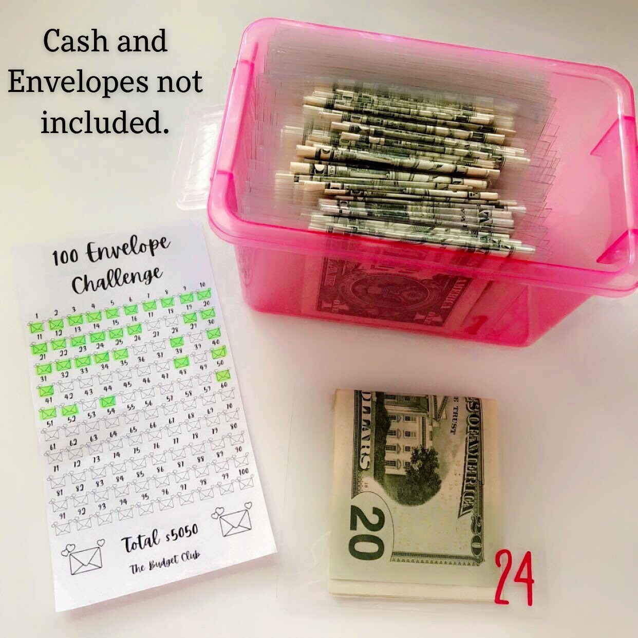 100 Envelope Challenge Kit: Tracker Sheet, Marker, Box, 100 Mini ...