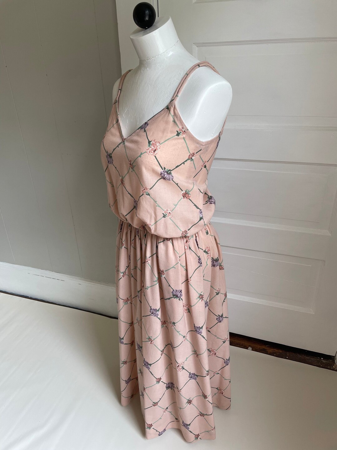 Strappy Vintage Light Pink Sundress With Lattice and Floral Pattern - Etsy
