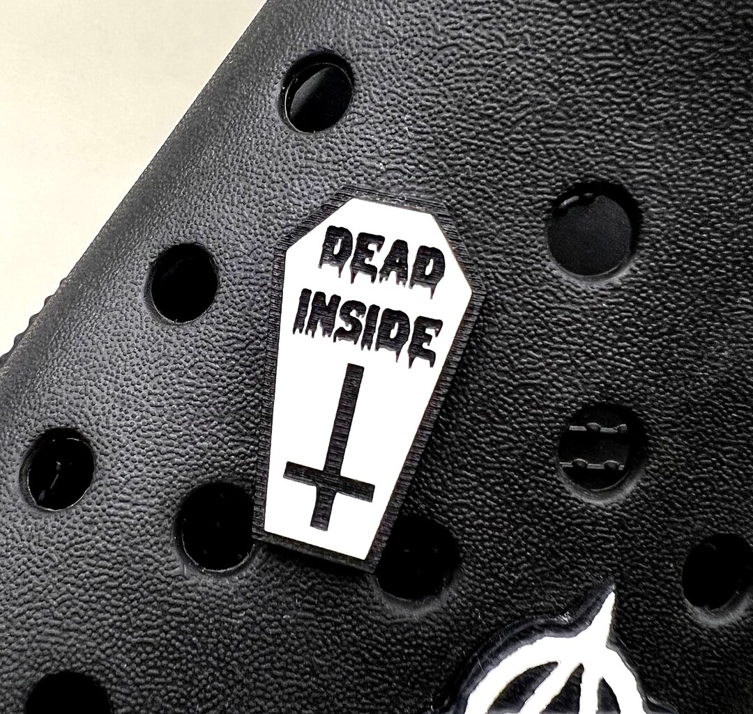 Dead Inside Coffin Cross Clog Charm Croc Jibbitz White With Black ...