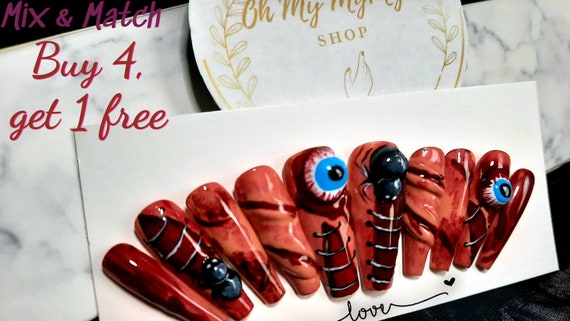 GORY SCENERY Set Halloween Nail Luxury Press on Nails Hand - Etsy