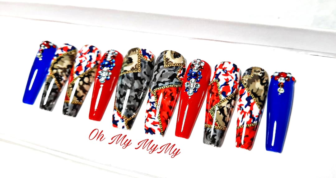 MULTI CAMO Press-on Nails Multicolor Camouflage Memorial Nail Veteran ...