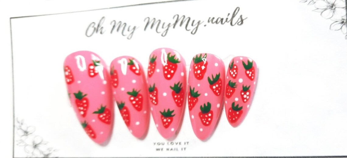 STRAWBERRY Press on Nails Set Fake Nails Luxury Long Short - Etsy