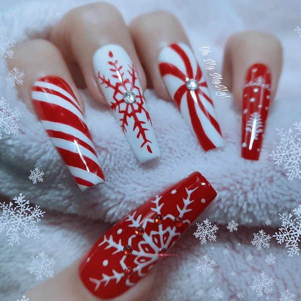 Christmas Fake Nails - Etsy