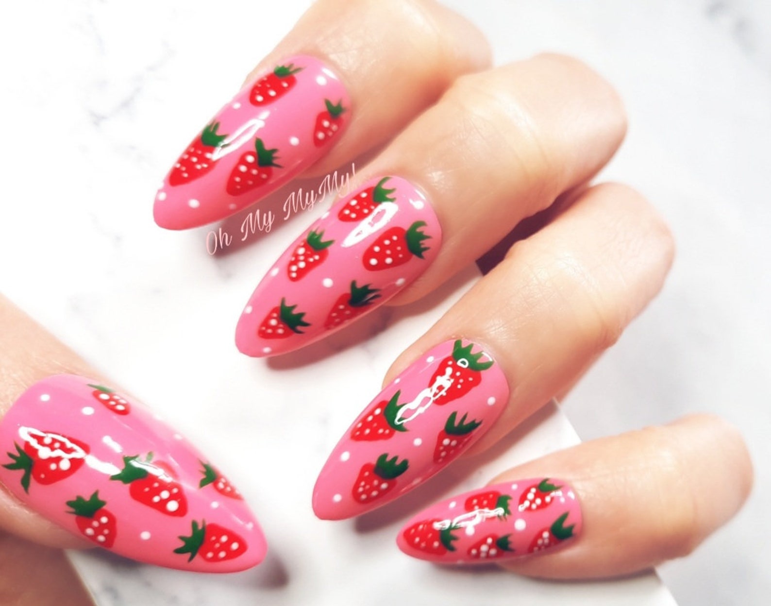 STRAWBERRY Press on Nails Set Fake Nails Luxury Long Short - Etsy