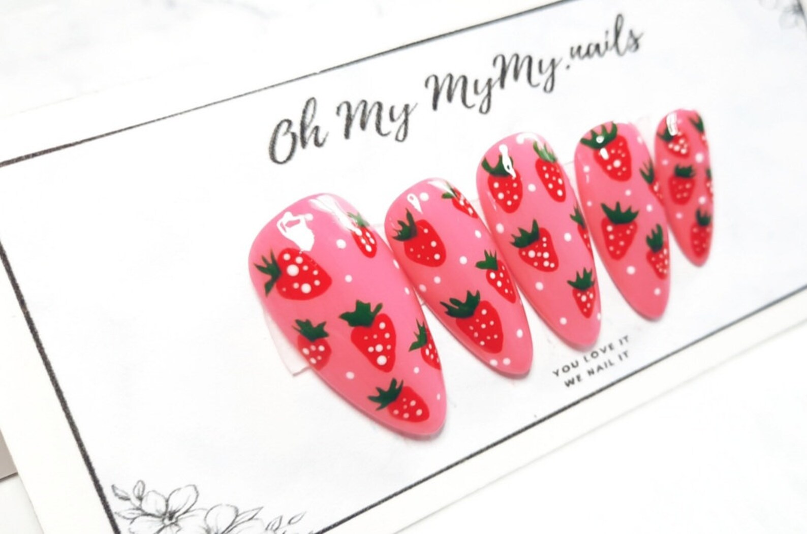 STRAWBERRY Press on Nails Set Fake Nails Luxury Long Short - Etsy