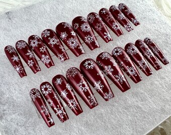 Red Glitter Coffin Nails - Etsy