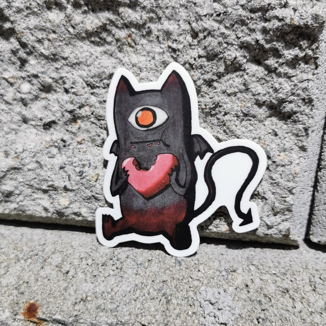Cute Baby Demon Eating Heart Vinyl Sticker for Laptop Water - Etsy