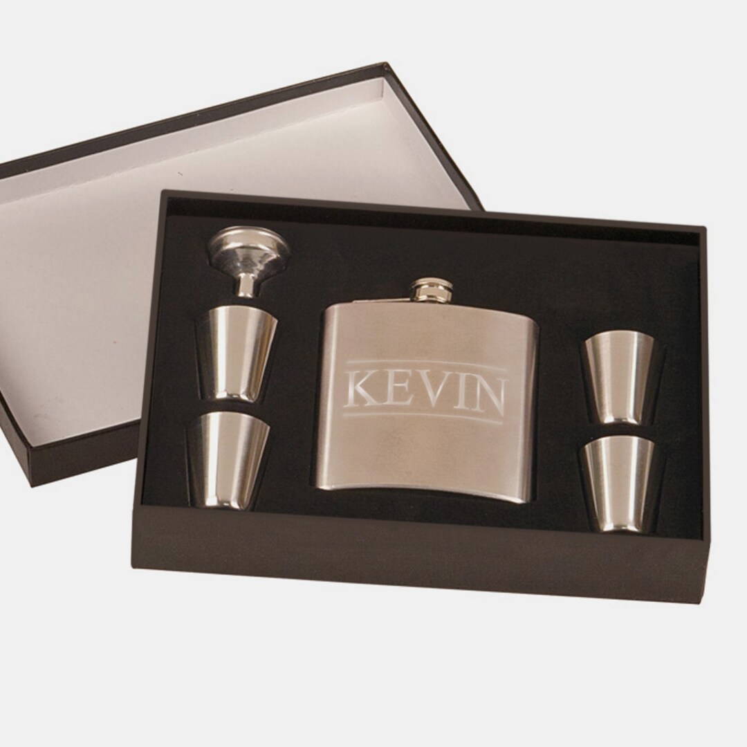 6oz. Flask Set in Black Presentation Box - Etsy