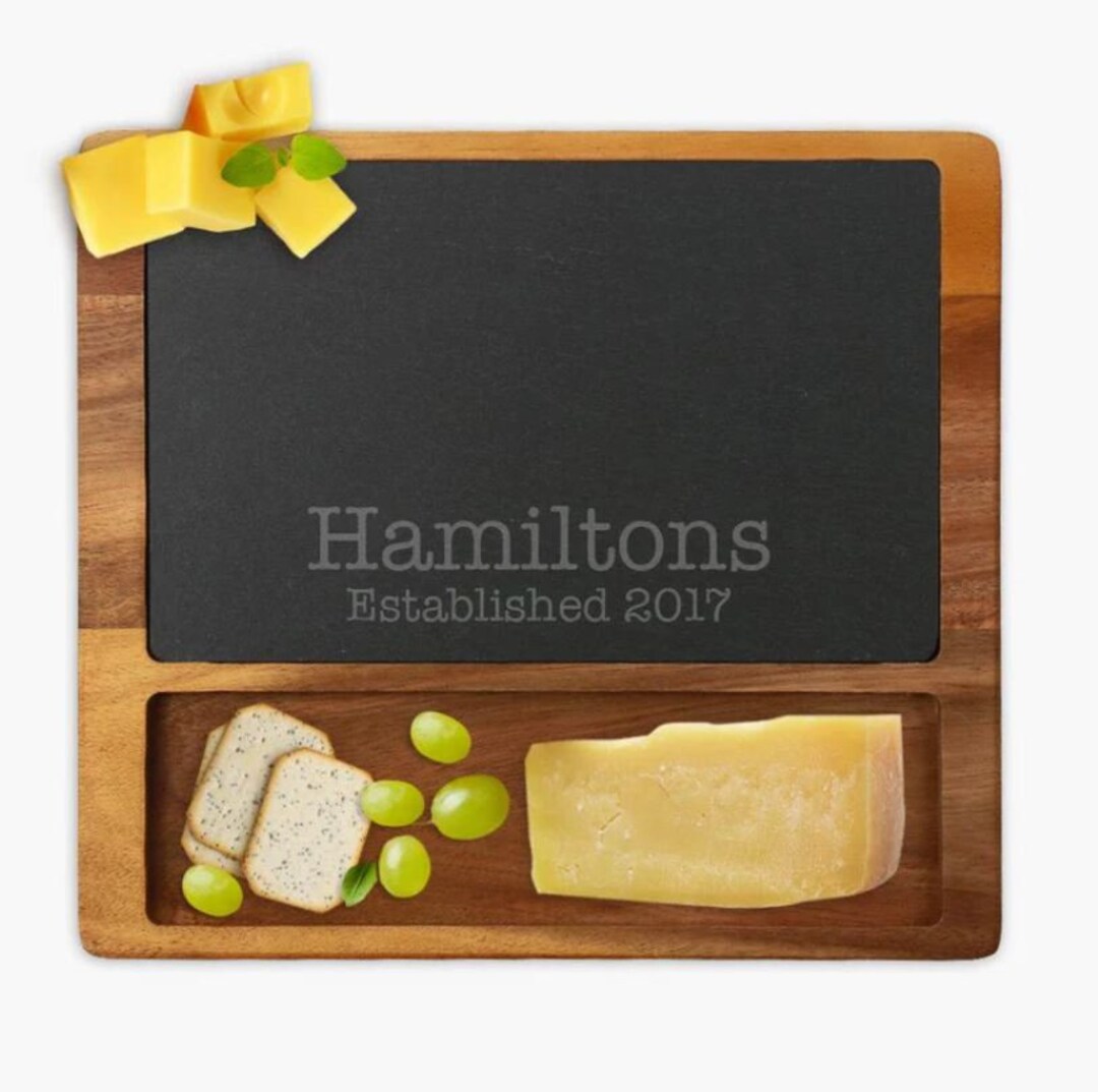 Personalized Cheese Slate Board W/ Acacia Wood Base - Etsy