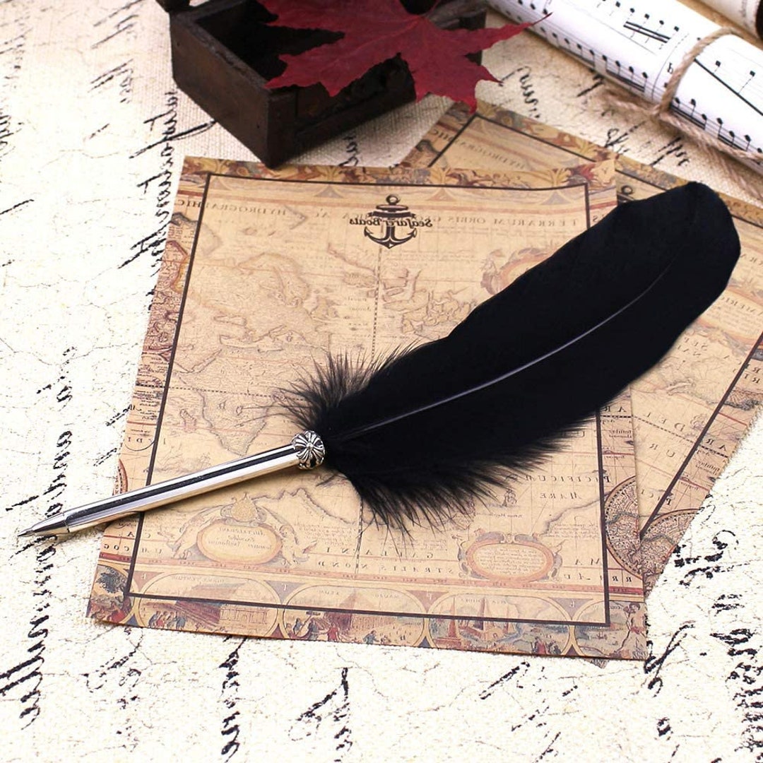 Black Ink Feather Quill Ballpoint Pen - Etsy