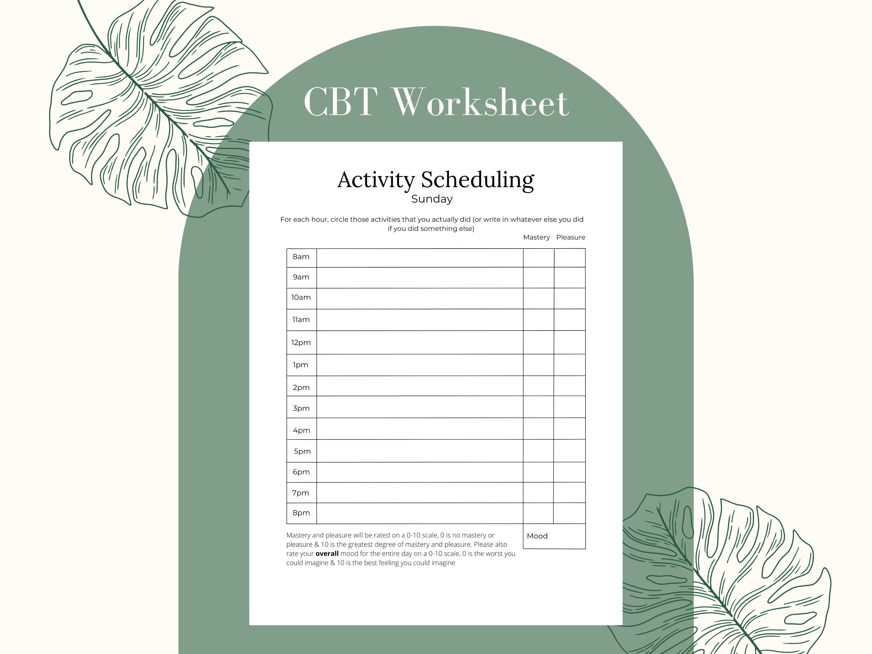 CBT Daily Activity Scheduling Sheet Digital Download Note Etsy