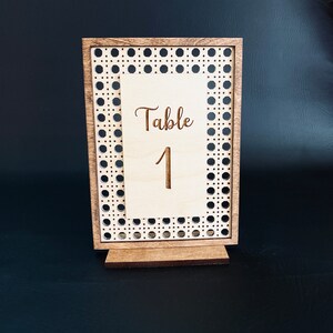Custom Wooden Standing Sign | Wedding Table Numbers | Rattan Pattern ...