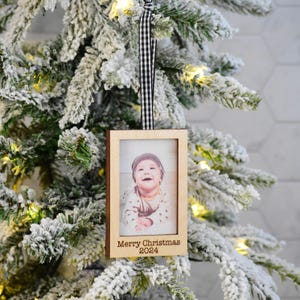 Merry Christmas 2024 Photo Frame Ornament | 2x3" Wood Picture Frame ...