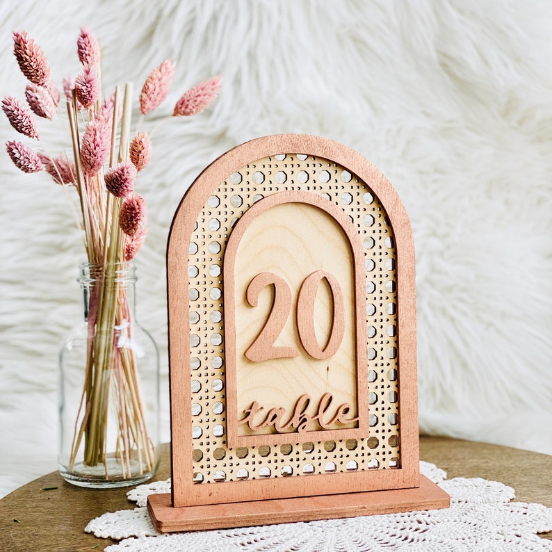 Boho Wedding Signage // Rattan Wooden Table Numbers // | Etsy