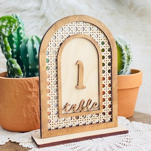 Boho Wedding Signage // Rattan Wooden Table Numbers // Bohemian Wedding ...