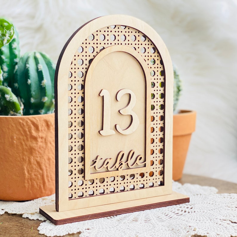 Boho Wedding Signage // Rattan Wooden Table Numbers // Bohemian Wedding ...