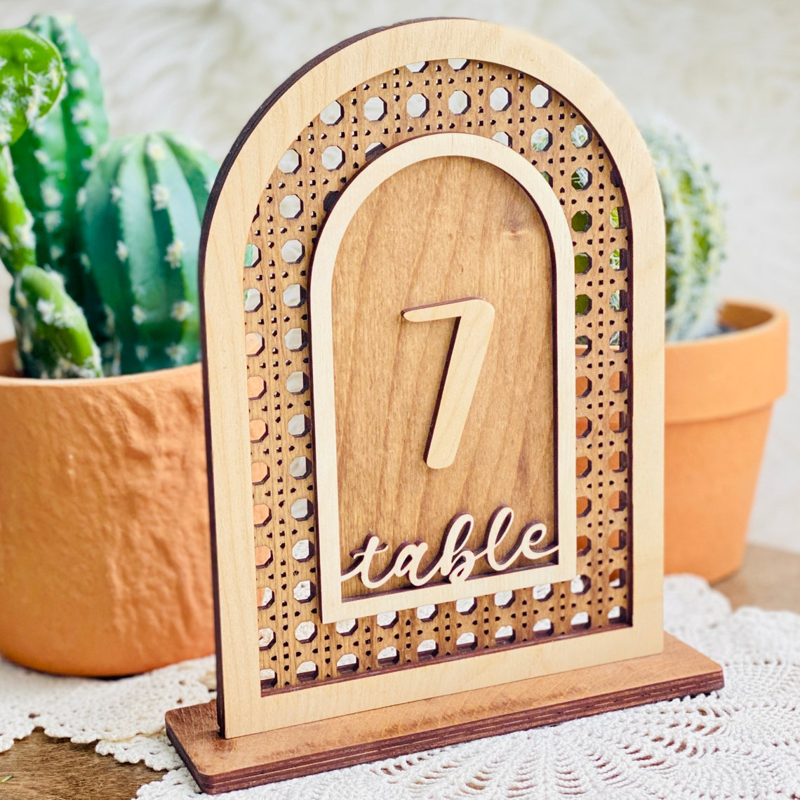 Boho Wedding Signage // Rattan Wooden Table Numbers // | Etsy