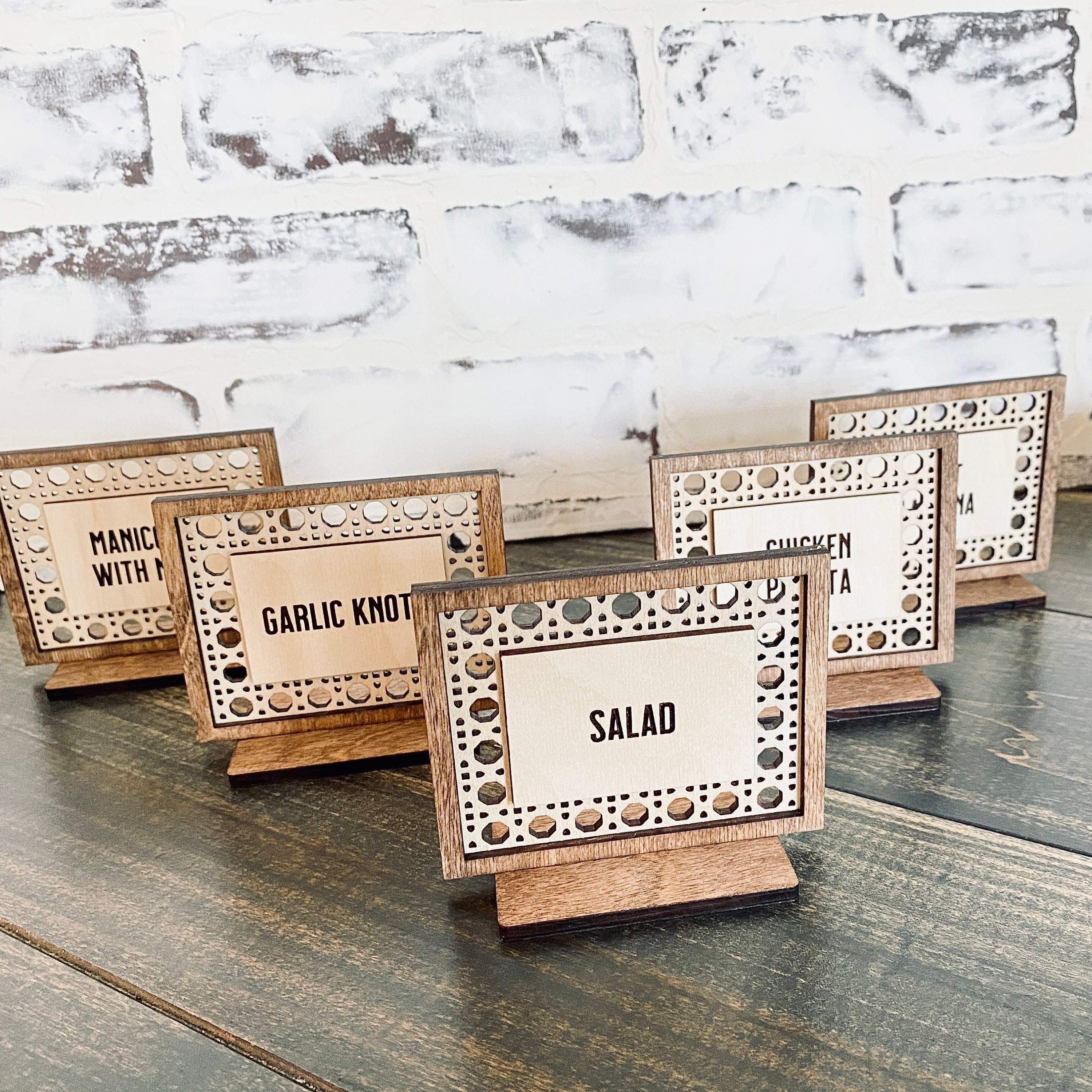 Custom Food Name Signs // Cane Rattan Wedding Signs // Miniature Wood ...