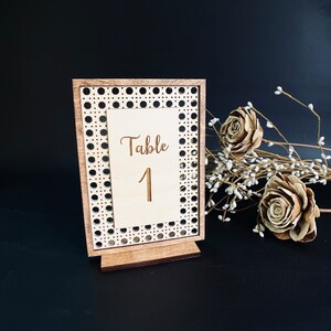 Custom Wooden Standing Sign Wedding Table Numbers Rattan Pattern Sign ...
