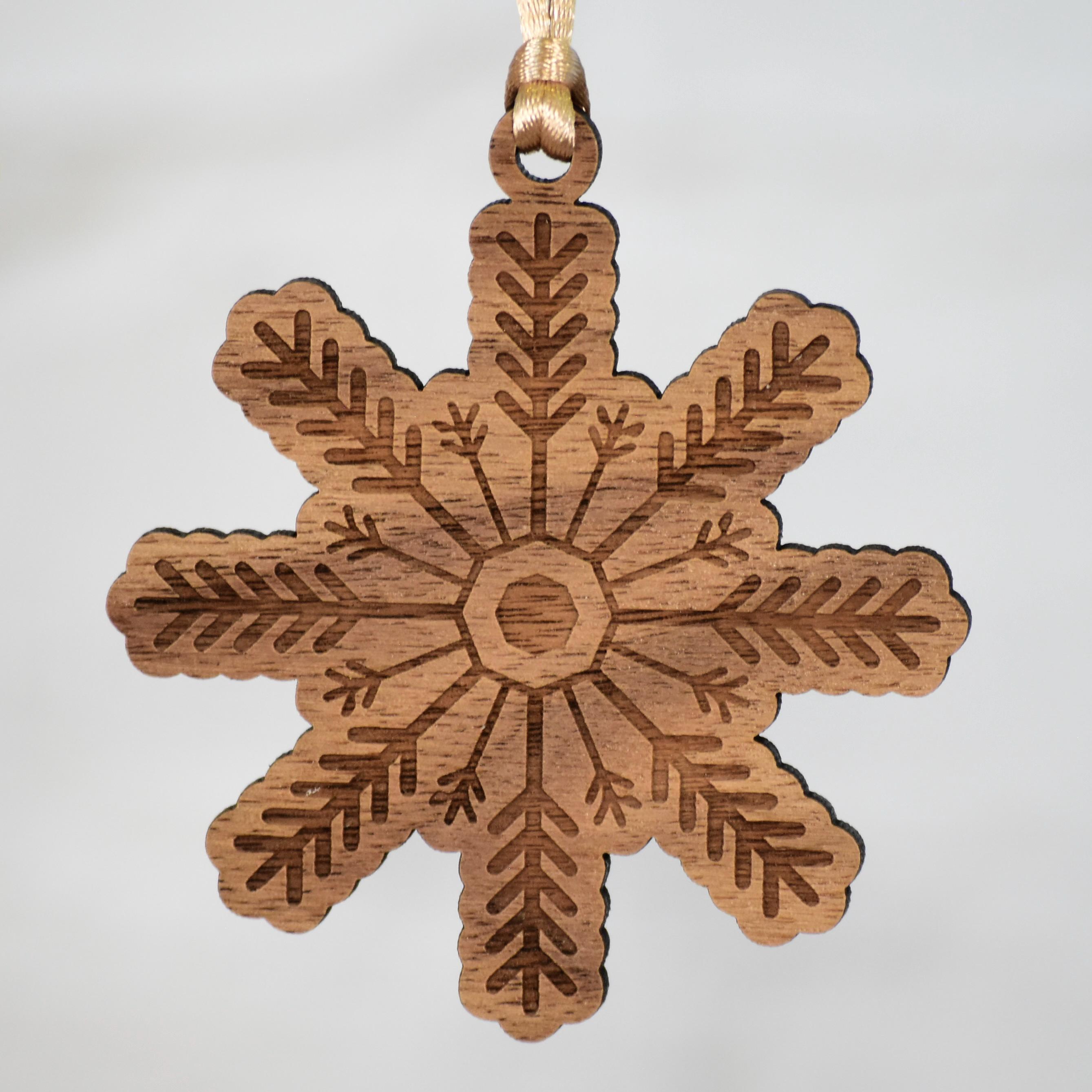 Engraved Walnut Wood Snowflake Ornament Set: Scandinavian Christmas ...