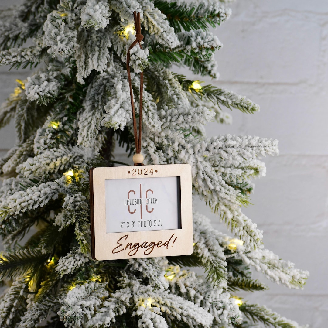 Engaged Christmas Ornament: Engraved Wood Photo Frame, 2x3" - Etsy