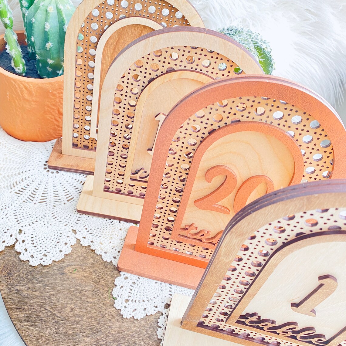 Boho Wedding Signage // Rattan Wooden Table Numbers // | Etsy