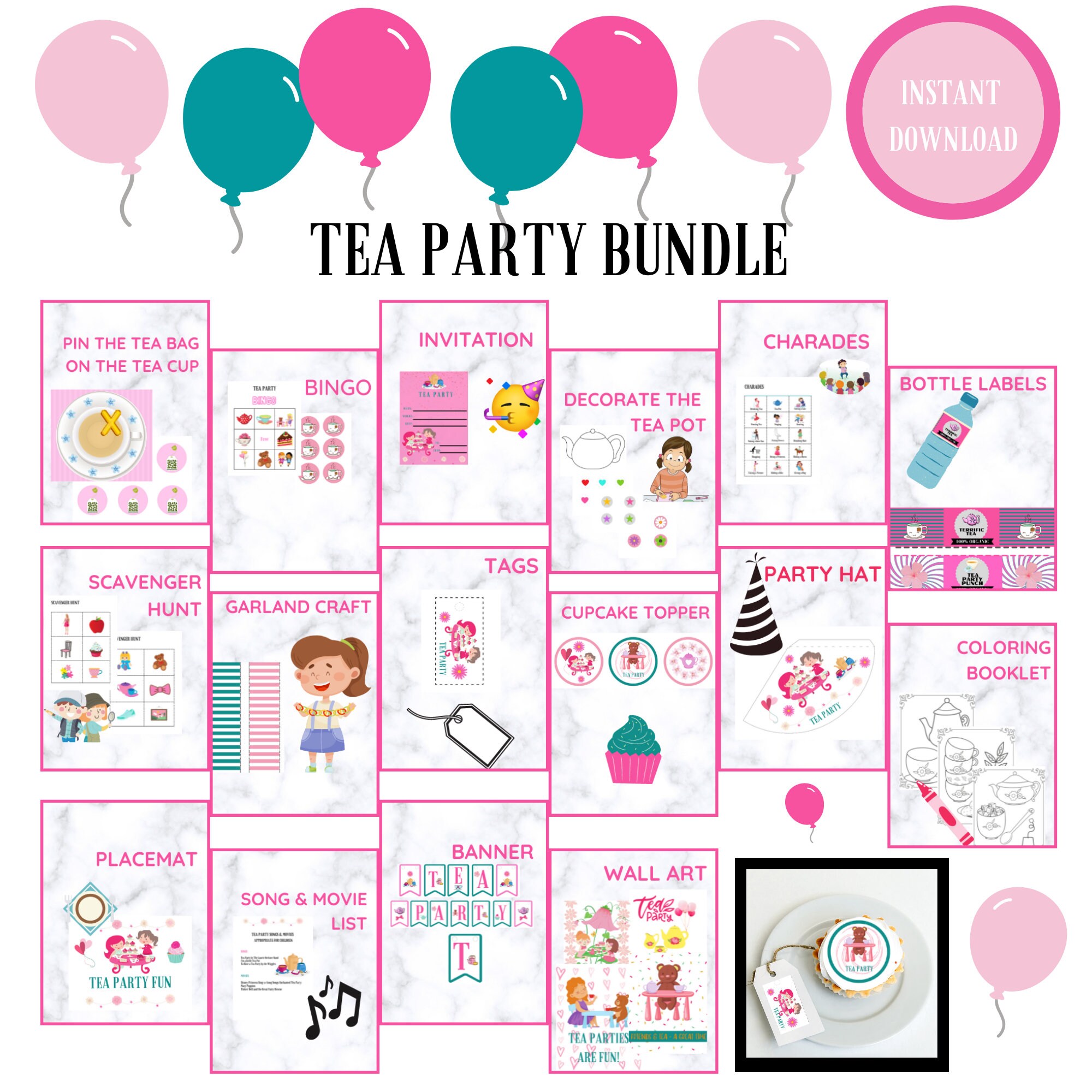 Childrens Tea Party Bundle: 16 Individual Tea Party Supply Printables ...