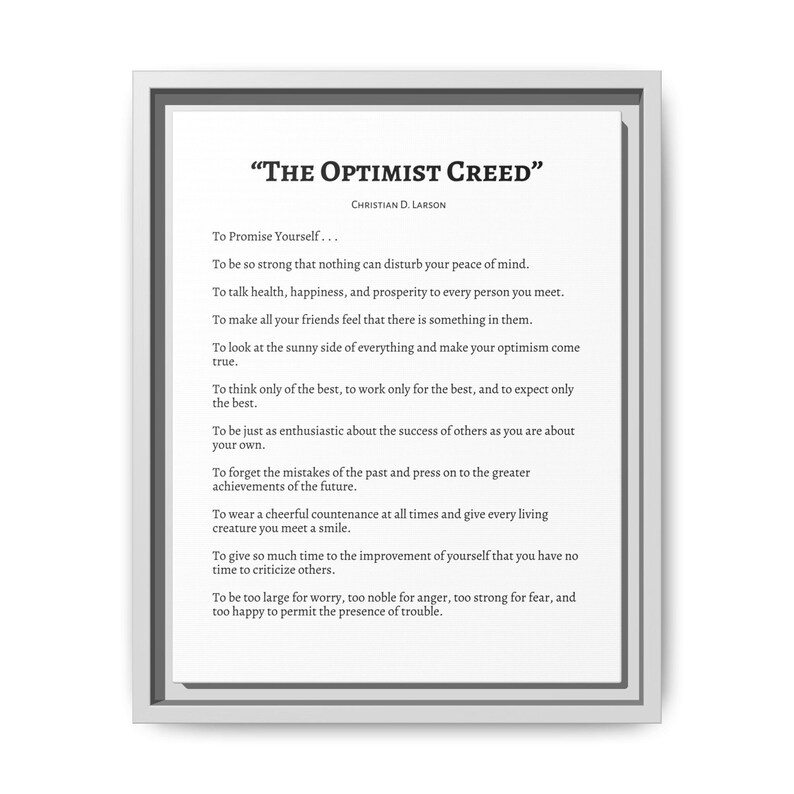 The Optimist Creed Print: Christian Larson Quote, Framed Canvas - Etsy