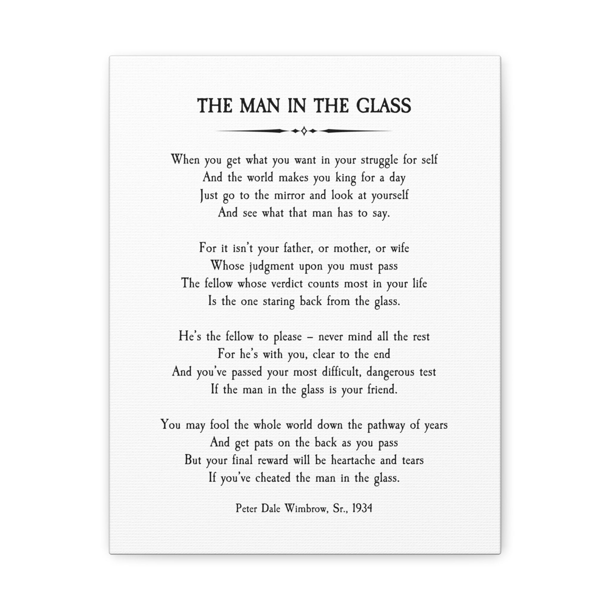The Man in the Glass Poem, Peter Dale Wimbrow Sr., Canvas Gallery Wrap ...