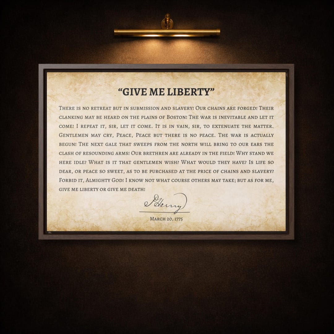 Patrick Henry Give Me Liberty Speech, Framed Canvas Wall Art, American ...