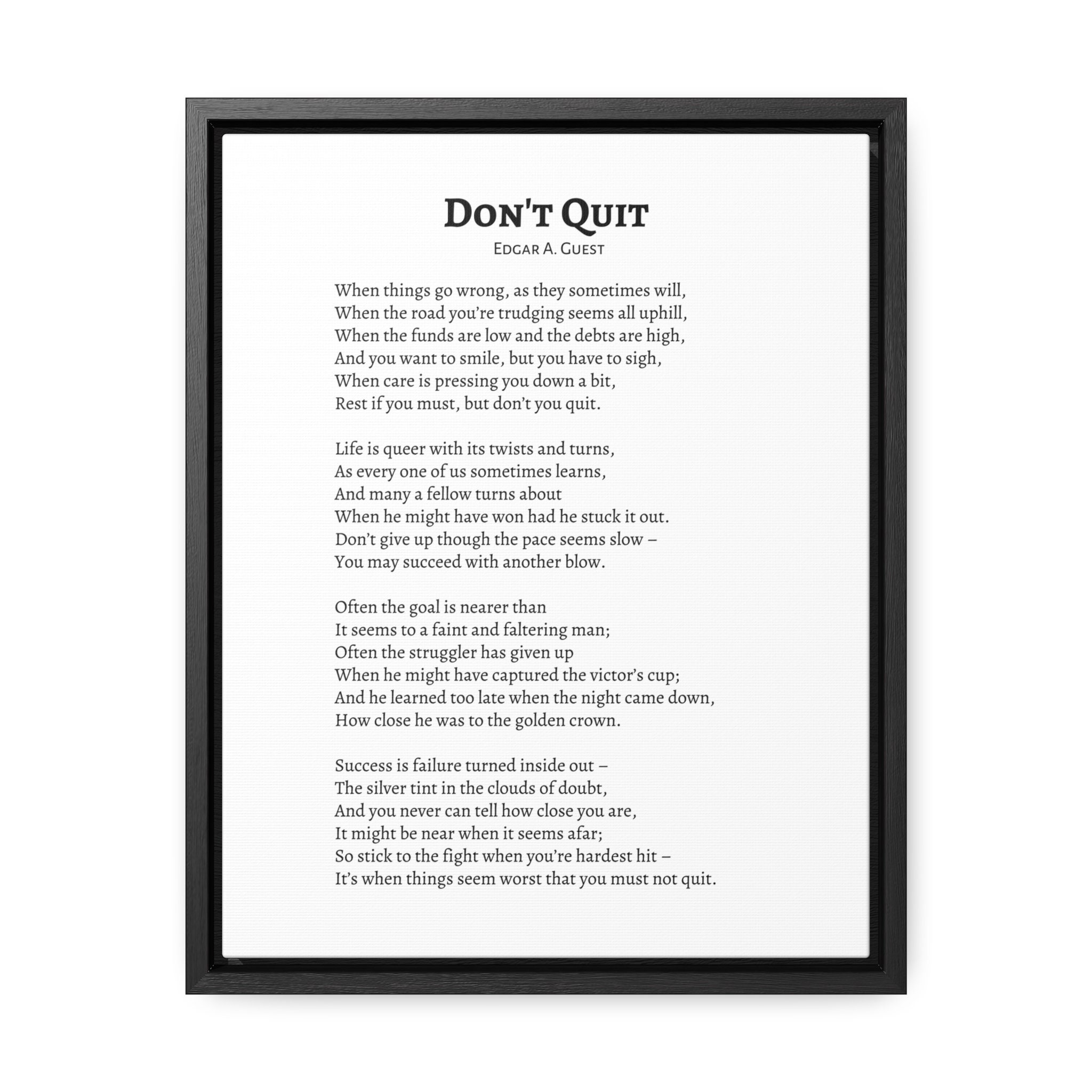 Don't Quit by Edgar A. Guest, Inspirational Poem, Motivational Life Quote, Beautiful Framed ...