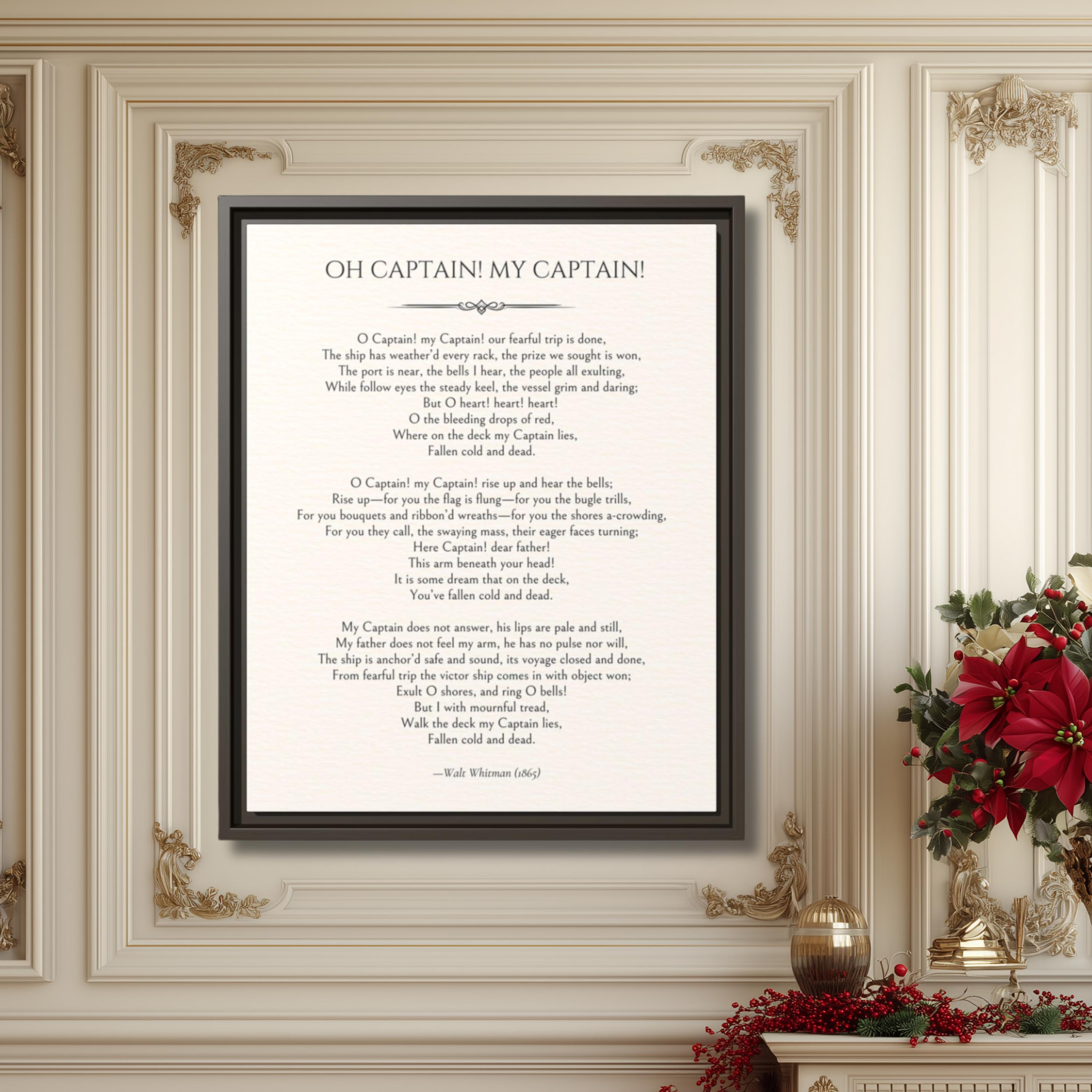 O Captain My Captain Poem Canvas, Walt Whitman Wall Art, Civil War ...