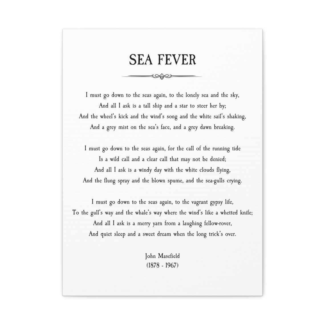 Sea Fever, Classic Poem by John Masefield, Seafaring Poem, High Quality ...