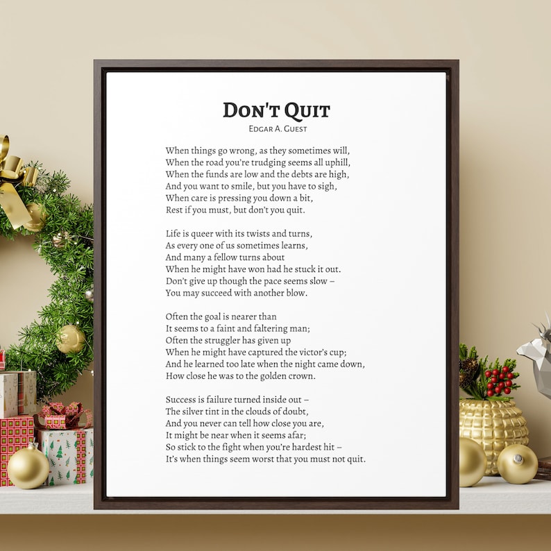Edgar A. Guest 'don't Quit' Poem - Framed Canvas Art - Etsy