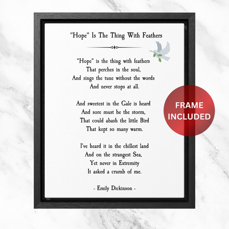 Emily Dickinson Poem Art: Hope is the Thing With Feathers, Framed ...