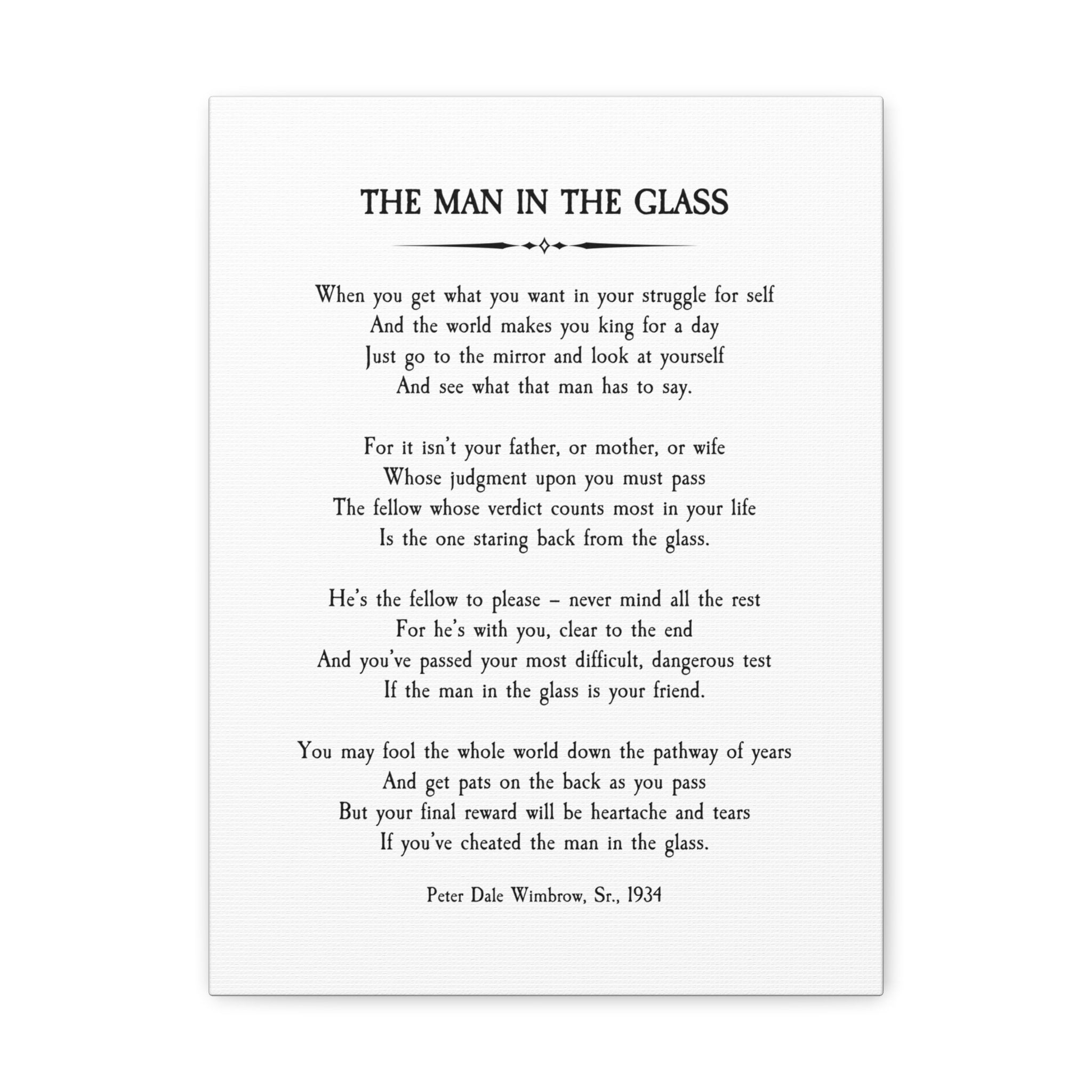 The Man in the Glass Poem, Peter Dale Wimbrow Sr., Canvas Gallery Wrap ...