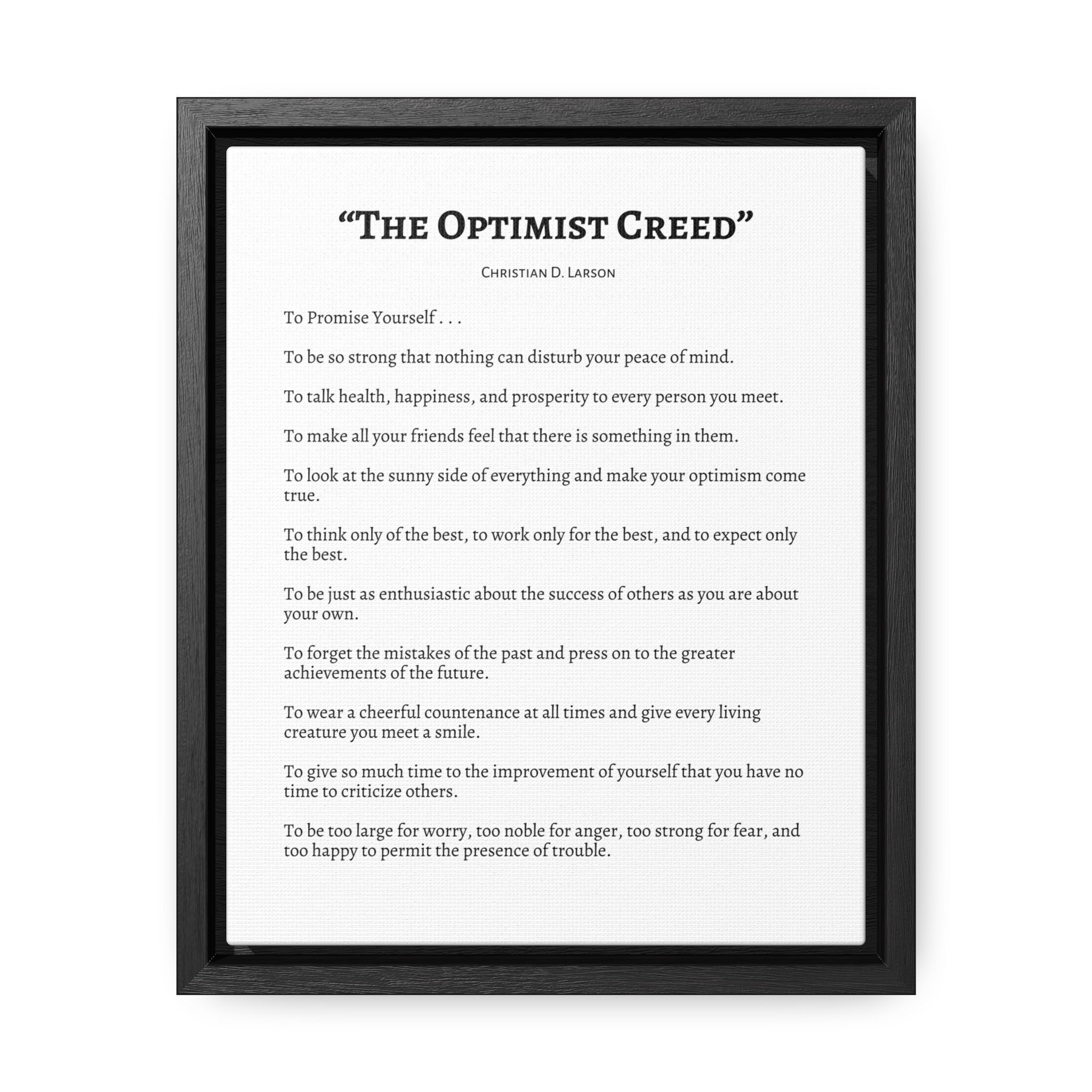 The Optimist Creed by Christian D. Larson, Motivational Life Quote, Wood Framed Canvas - Choose ...