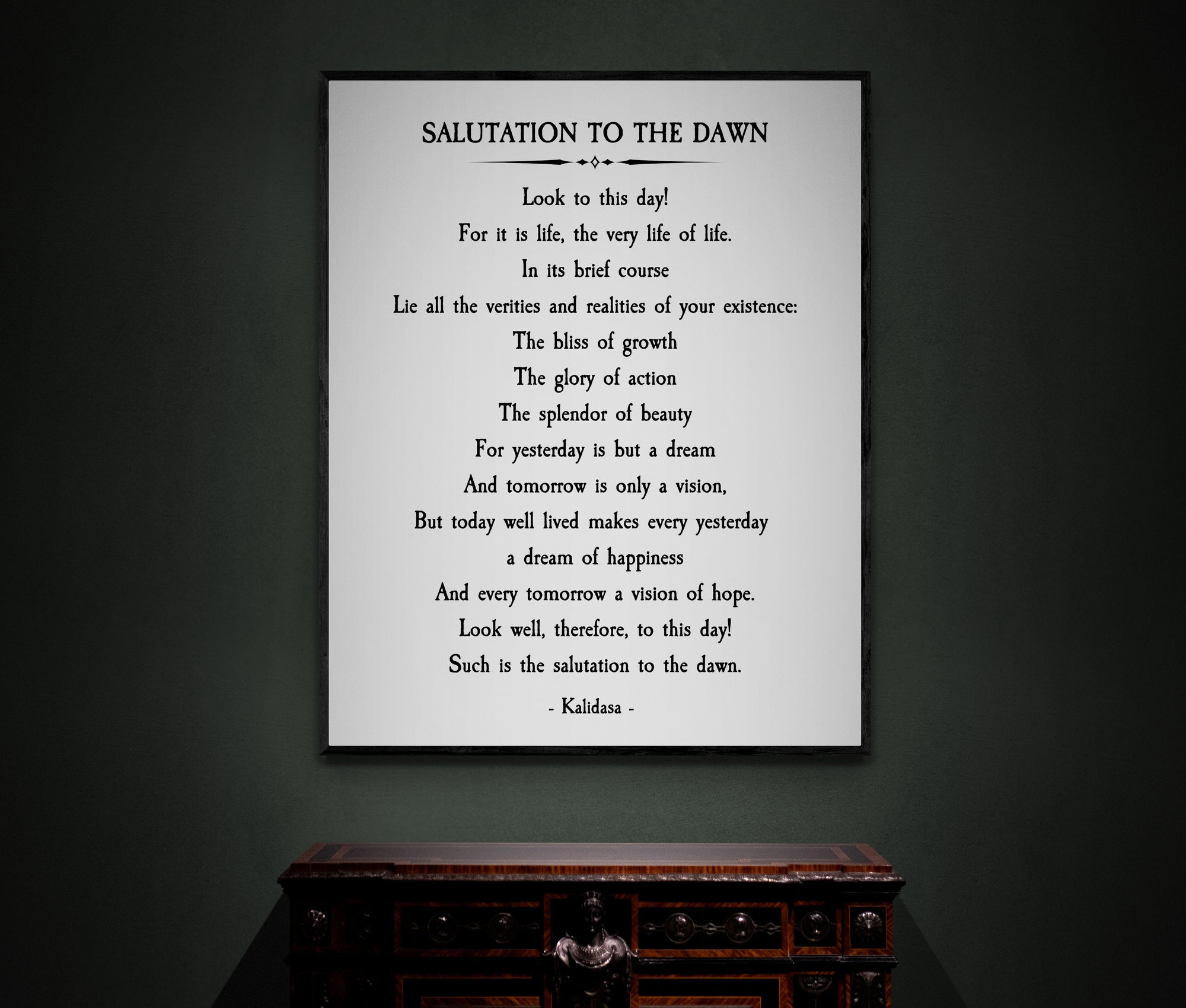 Salutation to the Dawn by Kalidasa, Inspirational Sanskrit Poem, Wood ...