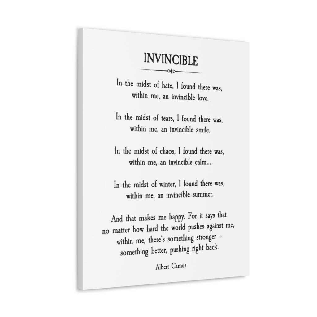 Albert Camus Poem, "invincible" | Minimalist Wall Decor | Book Page ...