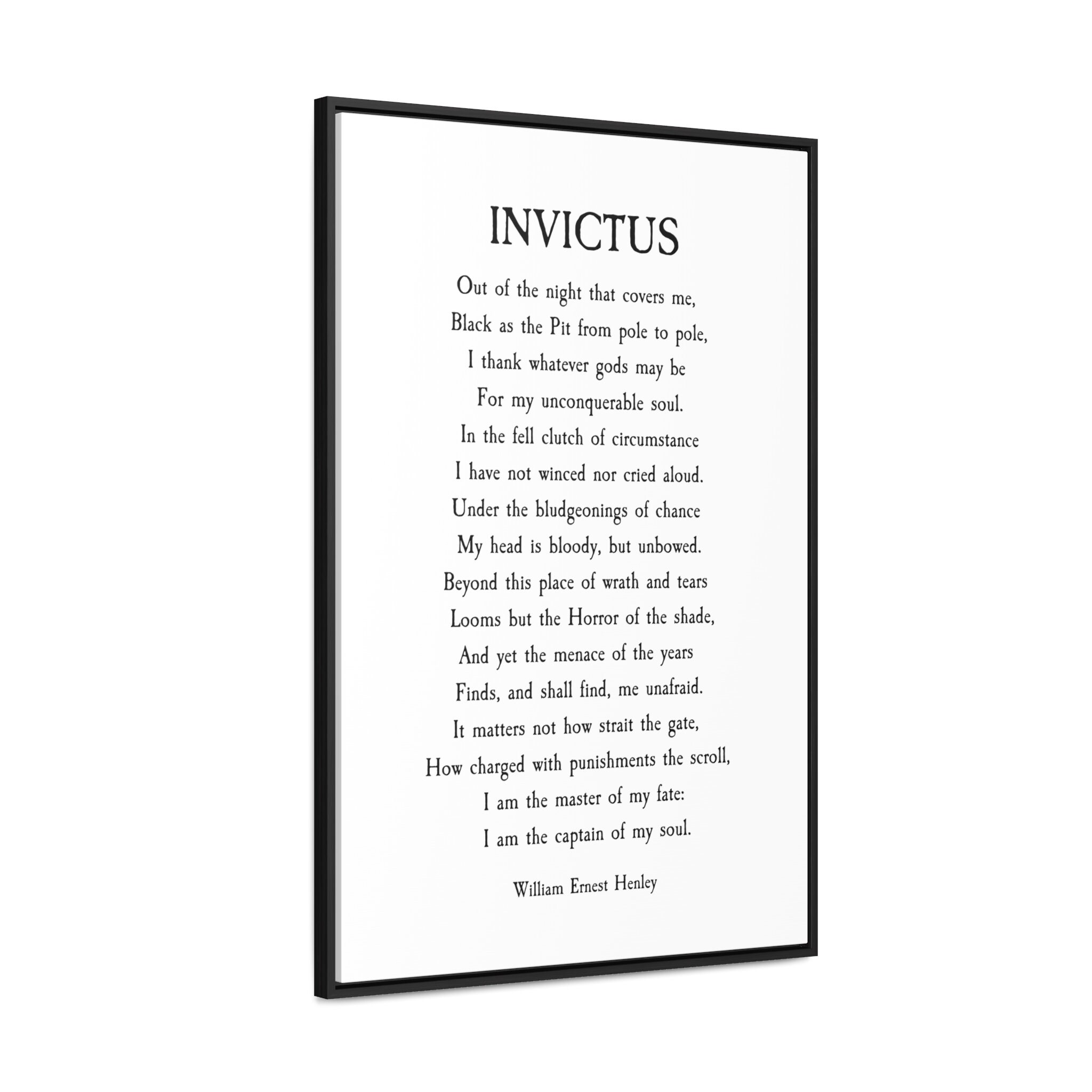Invictus Poem on Framed Canvas Print by William Ernest Henley ...