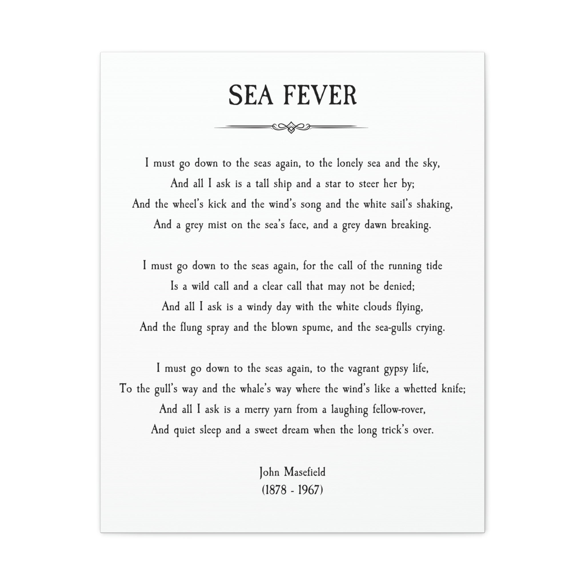 Sea Fever, Classic Poem by John Masefield, Seafaring Poem, High Quality ...