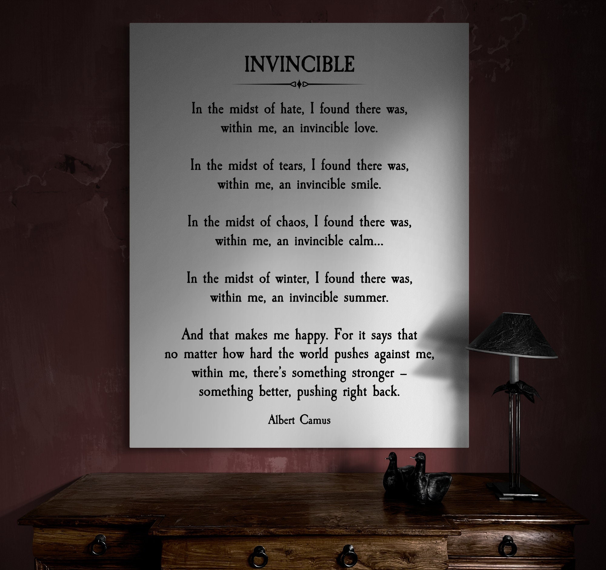 Albert Camus Poem, "invincible" | Minimalist Wall Decor | Book Page ...